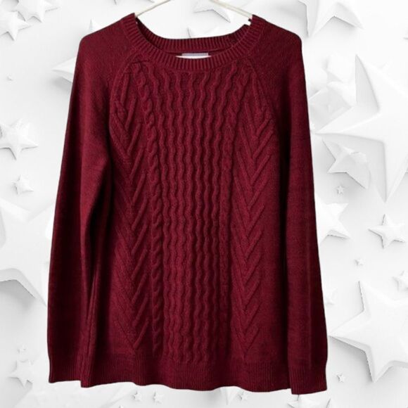 Laura Scott | Sweaters | Laurascott Womens Burgundy Chunky Cable Knit ...